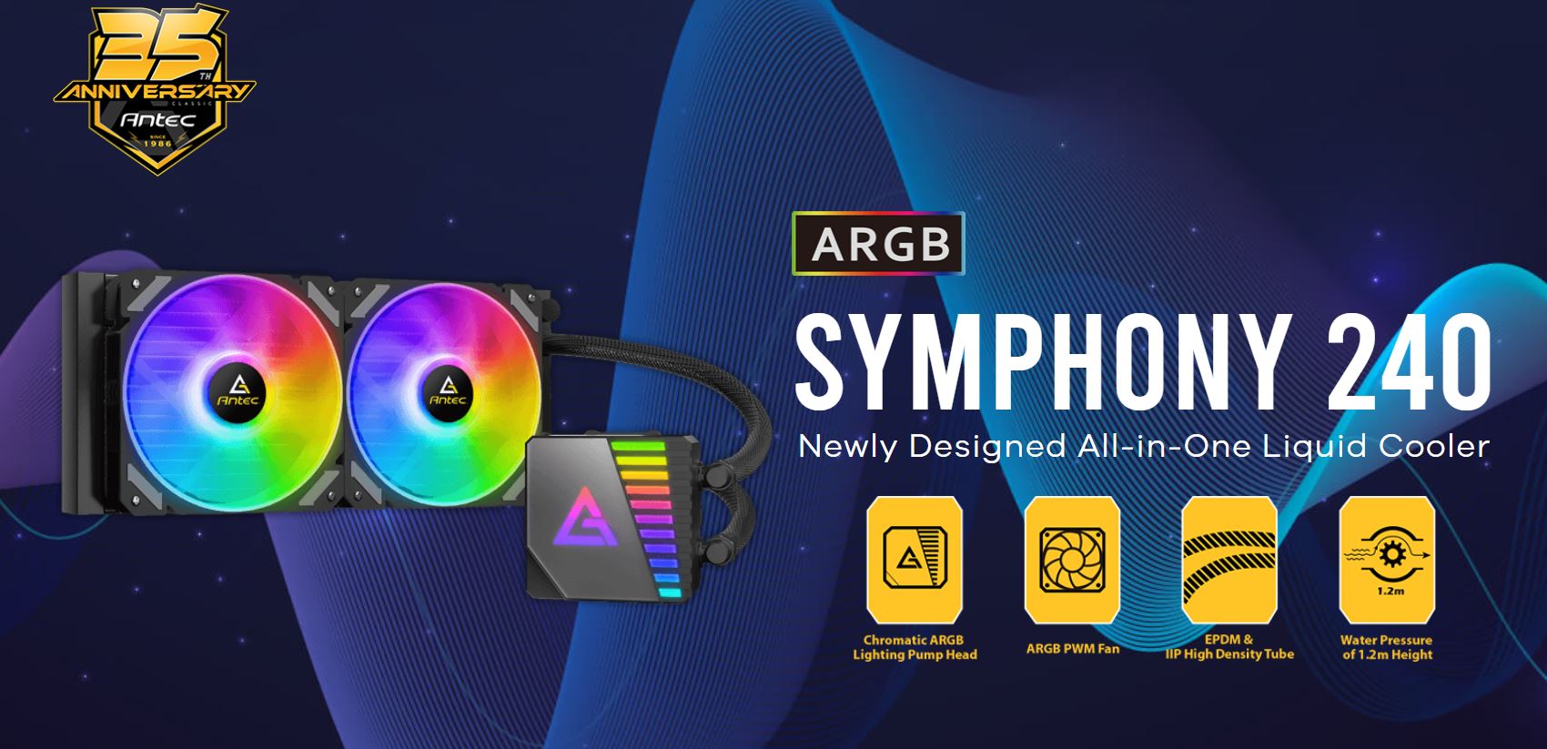Antec SYMPHONY 240mm ARGB Advanced Liquid CPU Cooler, PWM Fan, PTFE Tu ...