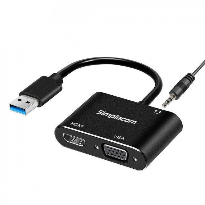 Simplecom DA316A USB to HDMI + VGA Video Card Adapter with 3.5mm Audio ...